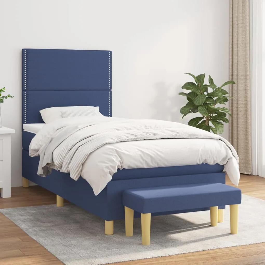 Box spring postel s matrací modrá 90x190 cm textil,  3137043