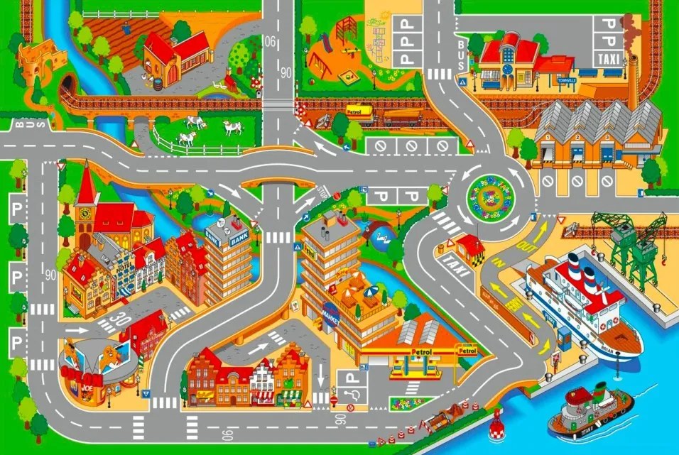 HOUSE OF KIDS Dětský hrací koberec Přístav město 3D 100x150 pestrobarevný