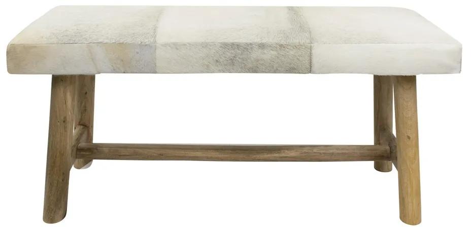 Dřevěná lavice s koženým sedákem Cowny šedá - 95*40*45cm