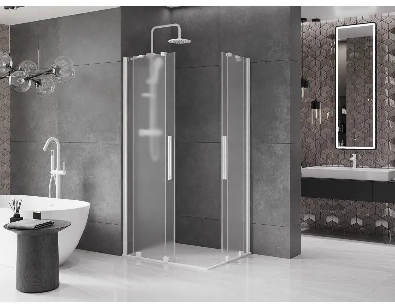 Mexen Velar Duo, sprchový kout s posuvnými dveřmi 100 x 90 cm, 8mm sklo námraza, bílá matná, 871-100-090-32-20