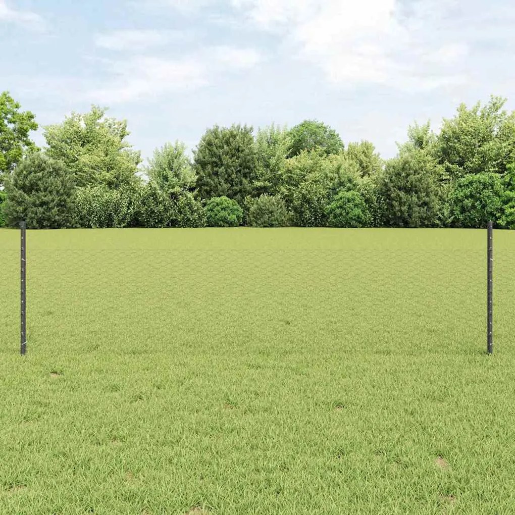 Hexagonální plot s podpěrou 100 x 0,5 m Ocel potažená PVC Šedá 3336918