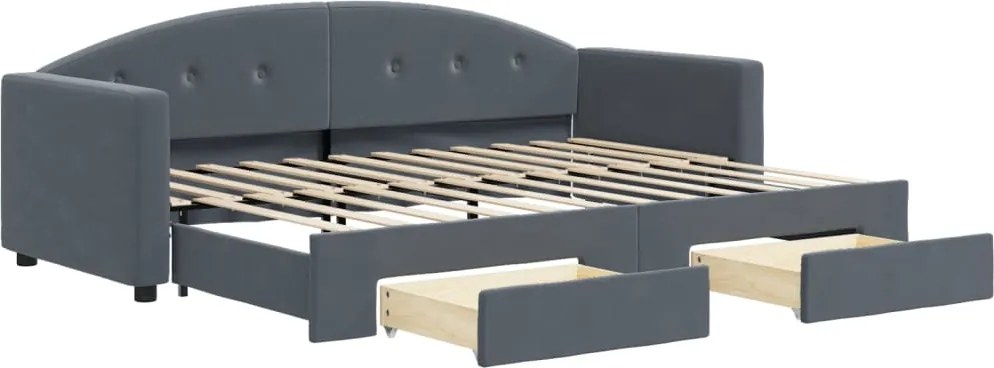 Válenda s přistýlkou a zásuvkami tmavě šedá 80 x 200 cm samet 3197343