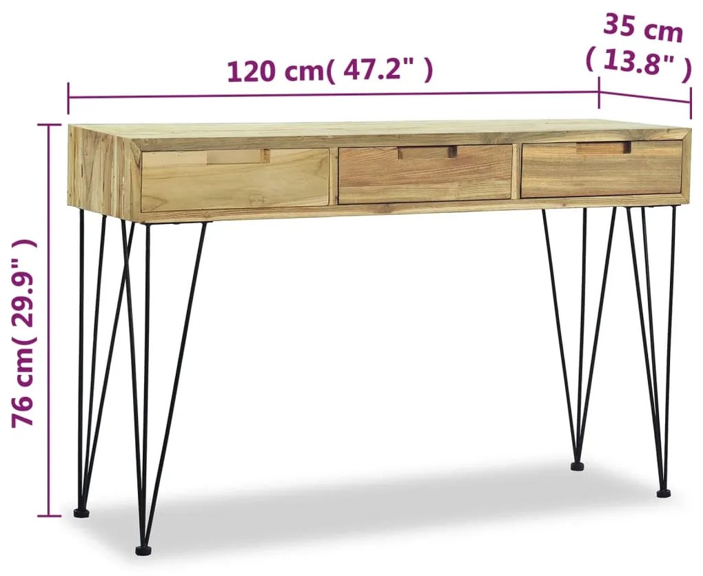 Odkládací stolek, masivní teak, 120x35x76 cm