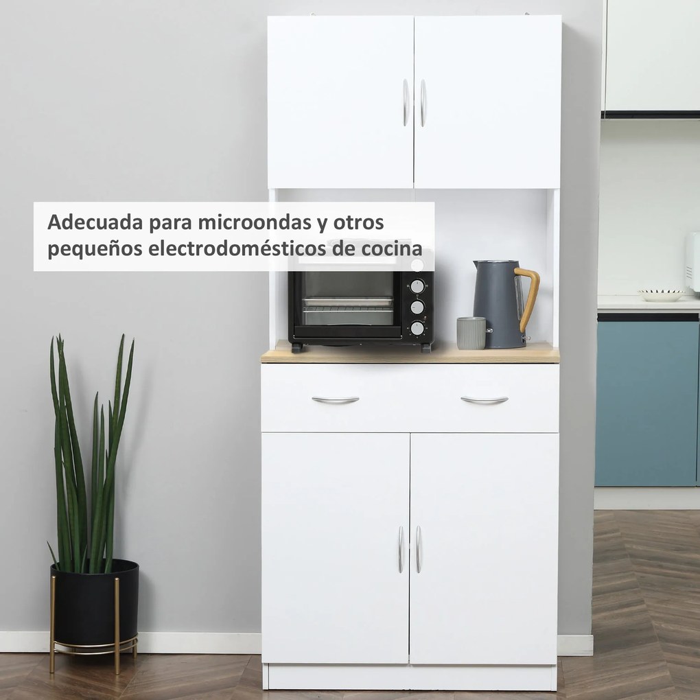 HOMCOM Kuchyňský Skříňový Kabinet s Dveřmi, Zásuvkou a Nastavitelnými Poličkami, Proti Převrhnutí, 80x40x180 cm, Bílý