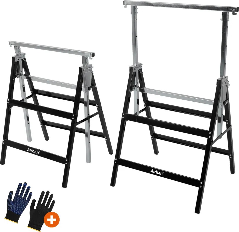 Teleskopické lešenářské kozy DANNY, sada 2 ks, max. 200kg, 60 x 56 x 81-130cm, stříbrná/černá Jurhan