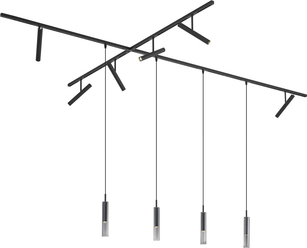 Moderní kolejnicový systém černý s 6 bodovými světly a 4 závěsnými světly černý 1-fázový - Slimline Avery Loyce