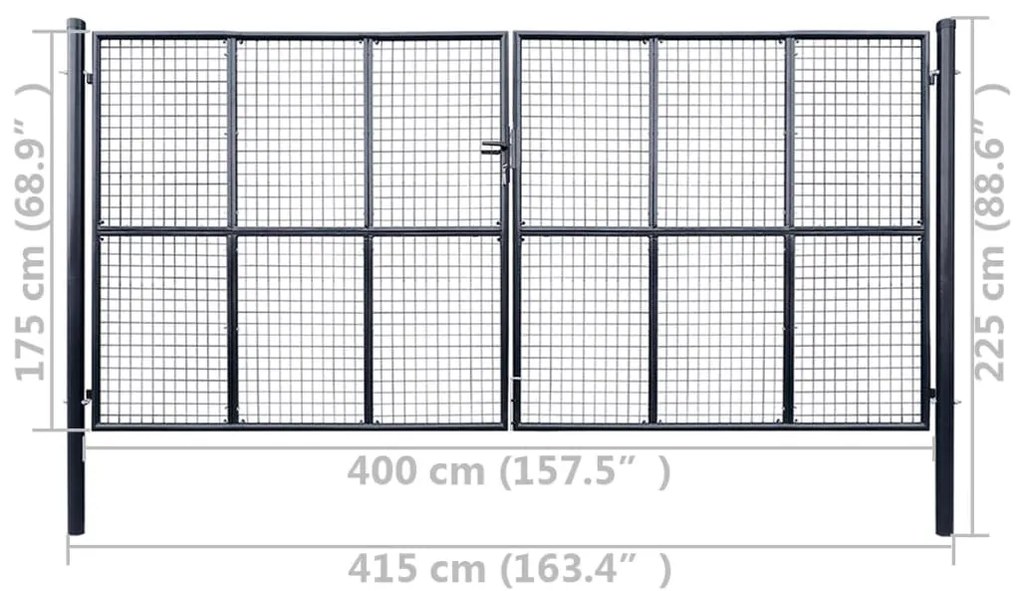 vidaXL Marketos Pletivá zahradní branka pozinkovaná ocel 400 x 175 cm šedá