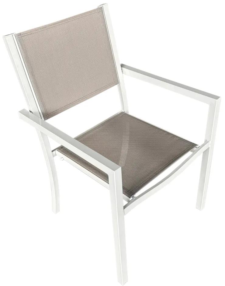 TEMPO Zahradní stohovatelná židle, bílá ocel/světle šedá, DORIO