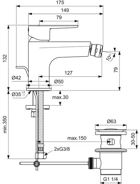 Ideal Standard Cerafine O Bidetová baterie s výpustí, chrom BC705AA