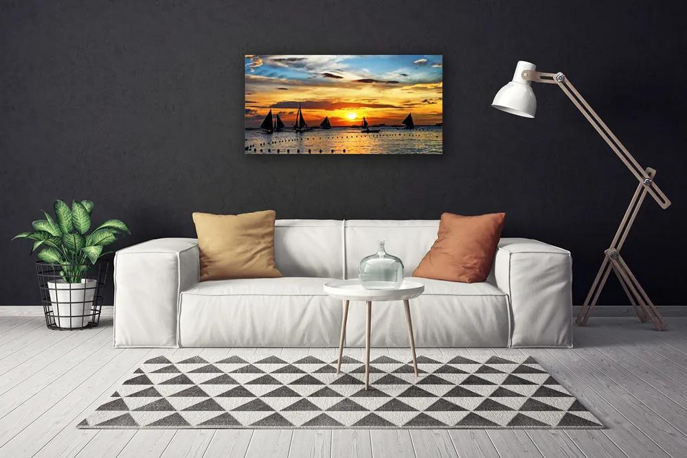 Obraz na plátně Loďky Moře Slunce Krajina 100x50 cm