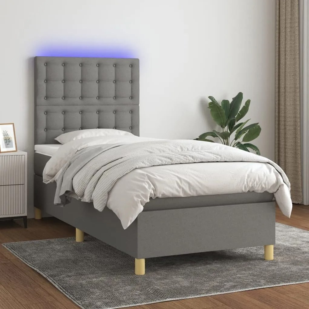 vidaXL Box spring postel s matrací a LED 90x200 cm textil [3135725] Barva: světle šedá