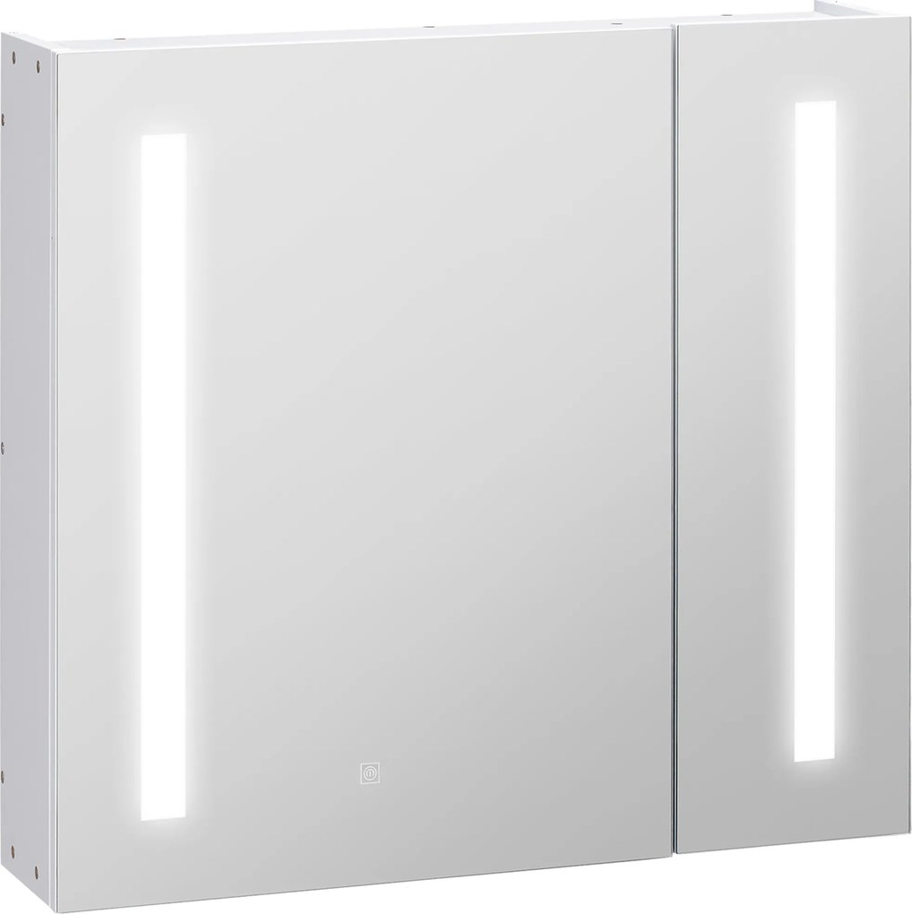 kleankin Nástěnná zrcadlová skříňka do koupelny s LED osvětlením, 2 dveře s 3 úrovněmi, 70 x 15 x 65 cm, bílá