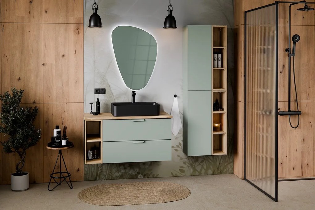 Závěsná skříňka pod umyvadlo Aster s deskou 60 cm zelená/dub cremona