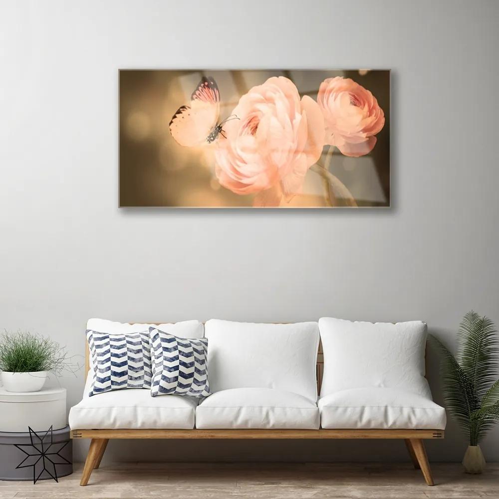akrylový obraz Motýl Růže Příroda 100x50 cm