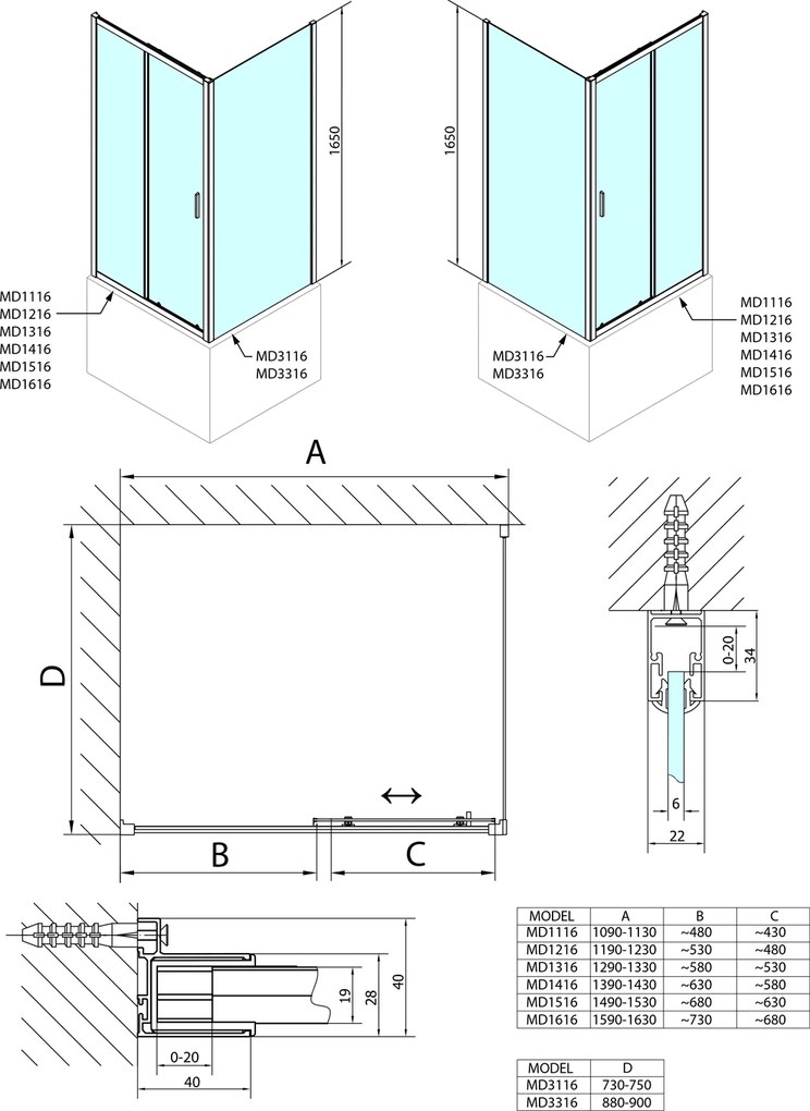 Polysan, DEEP obdélníková sprchová zástěna 1400x750mm L/P varianta, čiré sklo, MD1416MD3116