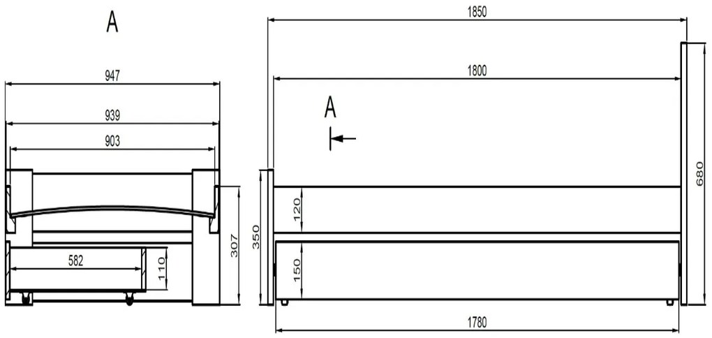 Dětská postel EMILEK se šuplíkem - 180x90 cm - bílá