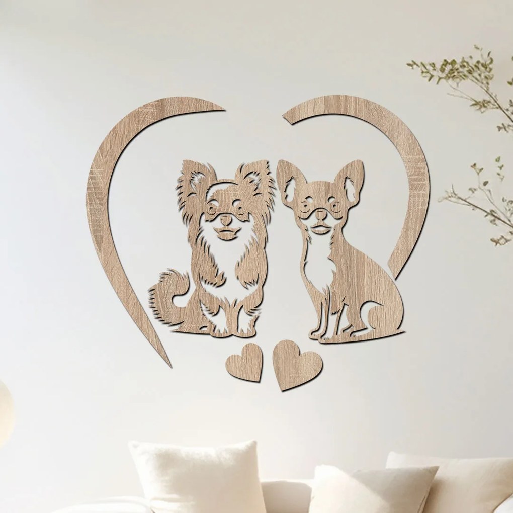 dřevo života Dřevěný obraz Čivavy v srdci Rozměry (cm): 50x44, Zvolte barvu dekoru: Dub Sonoma