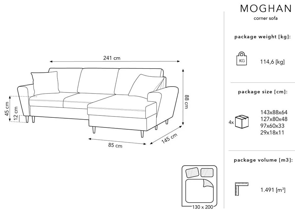 Béžová manšestrová rozkládací rohová pohovka Micadoni Home Moghan, pravý roh