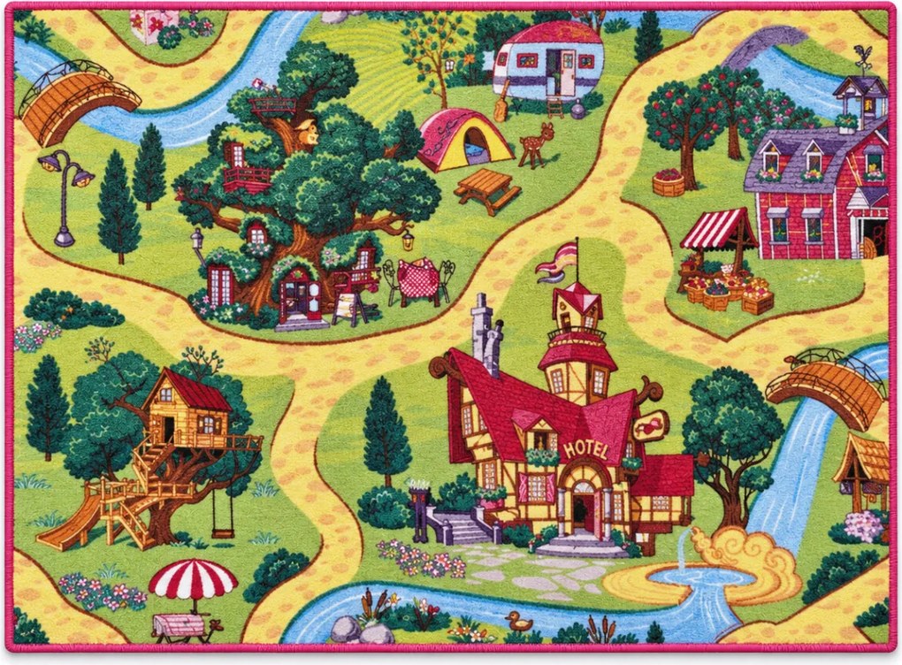 Vopi, Dětský kusový koberec Pohádková vesnice, 95x133, vícebarevná, dětský pokoj