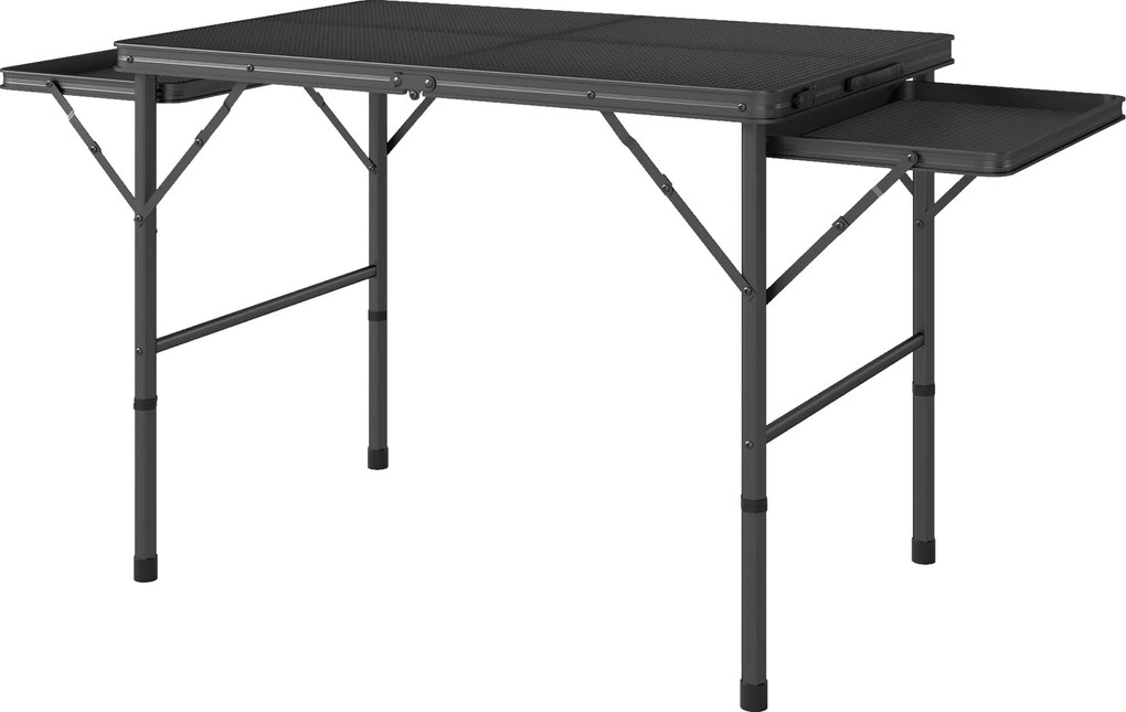 Skládací campingový stůl Outsunny, hliníkový 137x62x67 cm, se skládacími stranami a nastavitelnou výškou, přenosný a lehký, s kovovým mřížkovým pracov