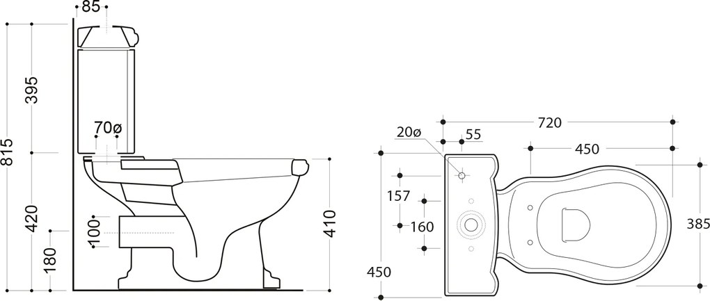 Kerasan Sapho Retro 101301 WC kombi 38,5 x 72 cm zadní odpad