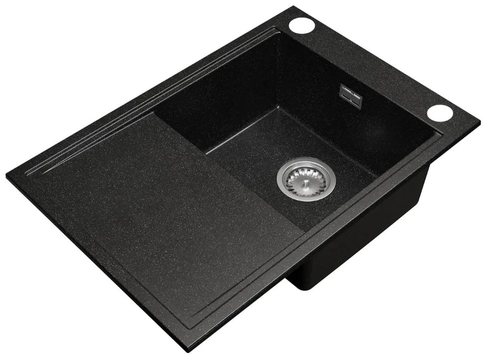 Gamma Design 7050, 1-komorový granitový dřez 700x480x205 mm, černá skvrnitá, GMA-ZLE000125