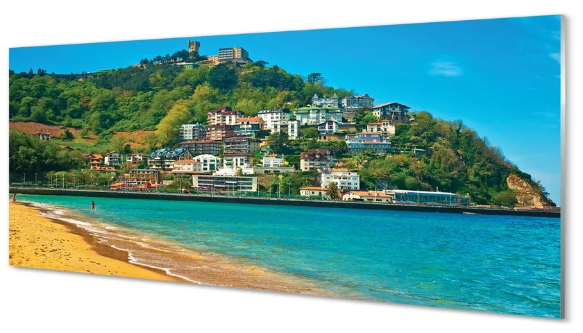 akrylový obraz Španělsko pláž horské městečko 120x60 cm