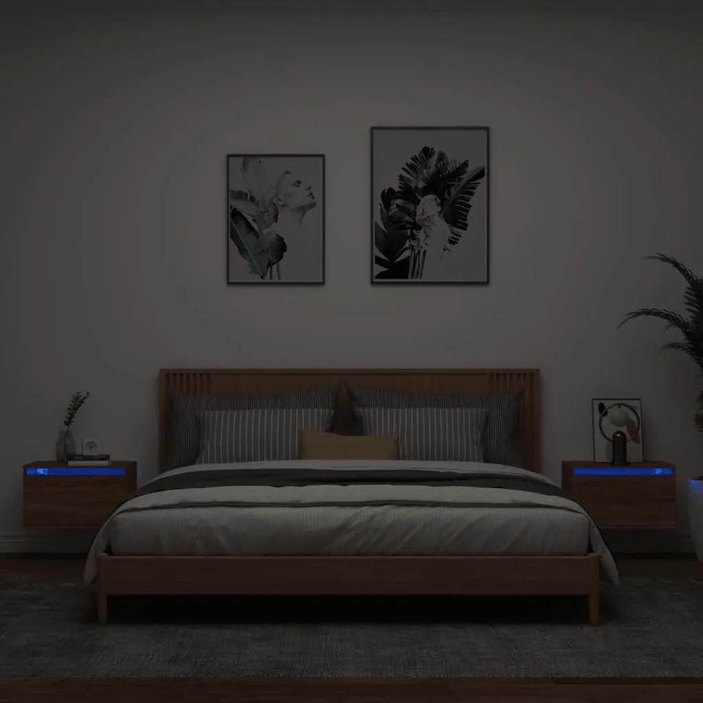 Nástěnné noční stolky s LED osvětlením 2 ks hnědý dub - Default Title