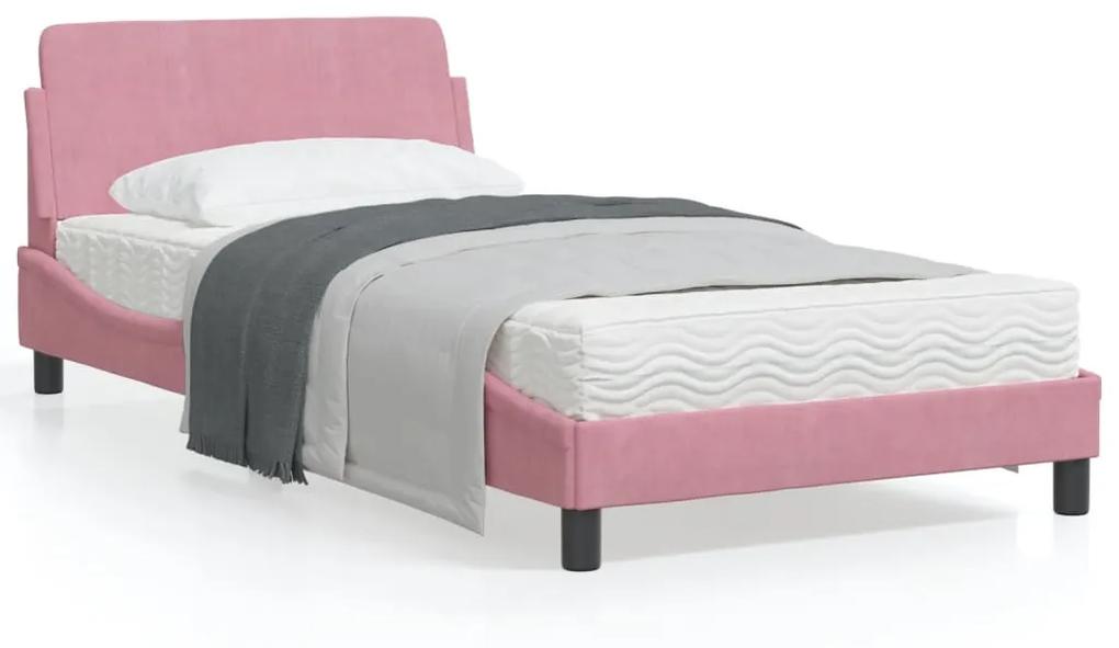 Rám postele s čelem růžový 100x200 cm samet,  373137