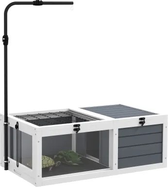 PawHut dům výběh klec pro malé zvíře, želvu se 2 oblastmi, nastavitelný držák lampy 81 x 48 x 31,5 cm, šedá