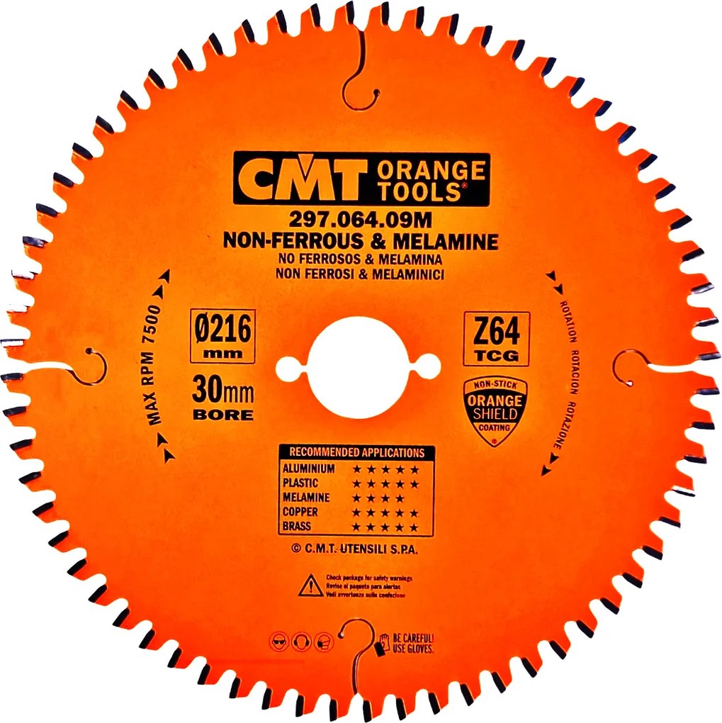 CMT Pilový kotouč na lamino, plast a neželezné kovy D216x2,8 d30 Z64 HM