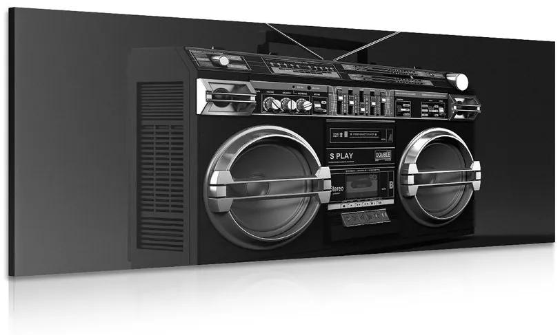 Obraz disco rádio z 90. let v černobílém provedení - 120x60 cm