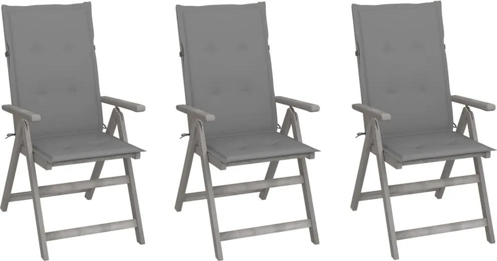 vidaXL Zahradní polohovací židle s poduškami 3 ks masivní akácie [3064738] Barva: Černá
