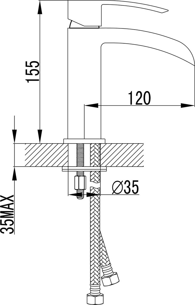 Sapho, GINKO 25 stojánková umyvadlová baterie se žlábkem bez výpusti, výška 155mm, chr, 1101-05