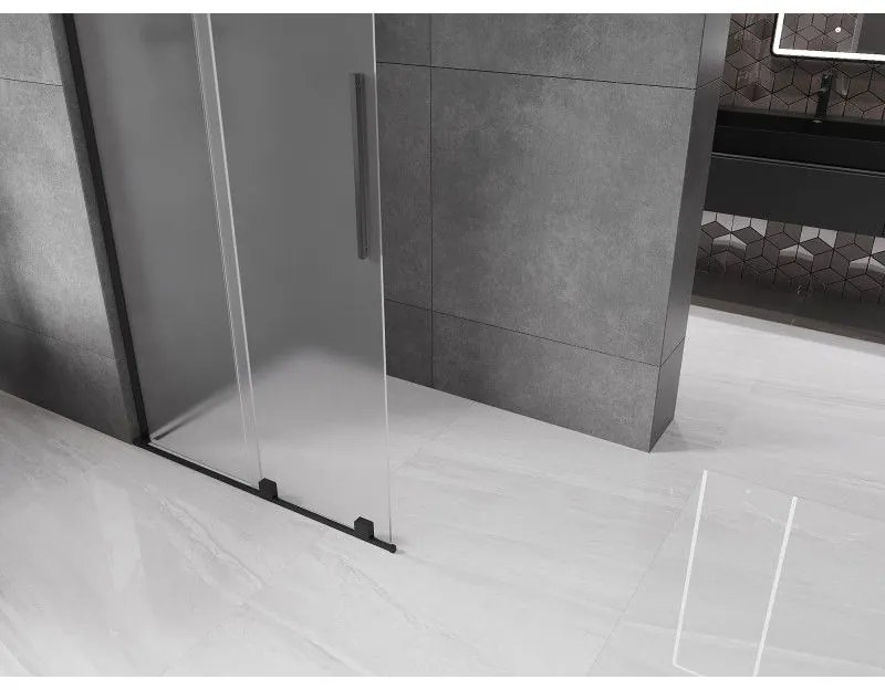 Mexen Velar L, posuvná sprchová zástěna Walk-in 110 x 200 cm, 8mm sklo námraza, černá matná, 871-110-003-33-70