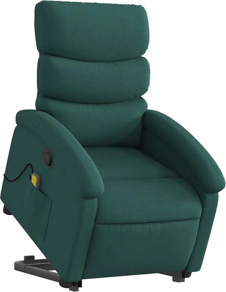 Zvedací masážní polohovací křeslo tmavě zelené textil 3203996