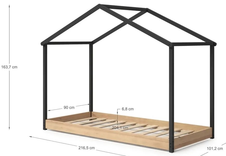Tmavě šedá domečková dětská postel s roštem 90x190 cm Arthur - II. jakost – Marckeric