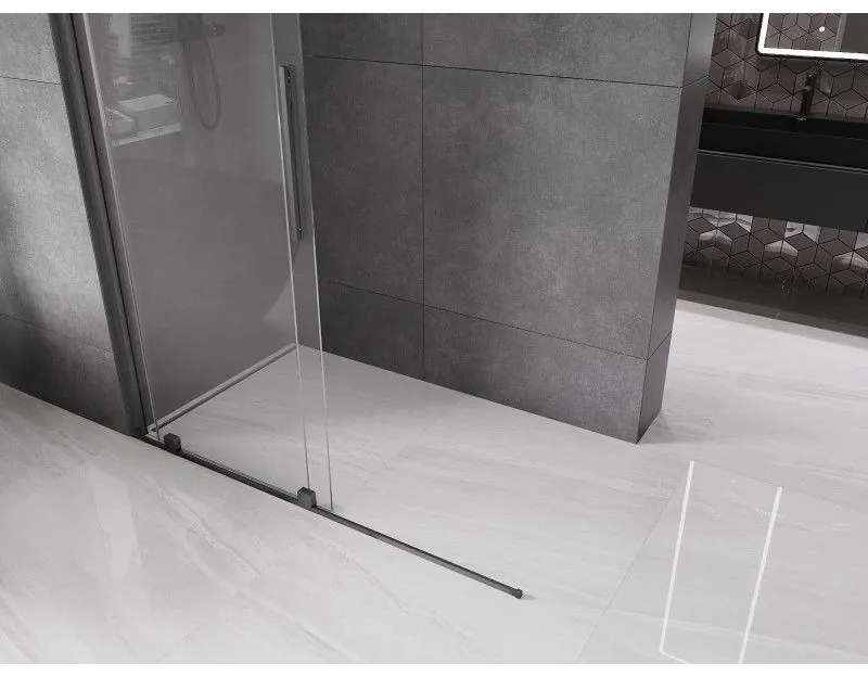 Mexen Velar, posuvné dveře do otvoru typ Walk-In 160 cm, 8mm čiré sklo, grafitová matná, 871-160-000-03-66