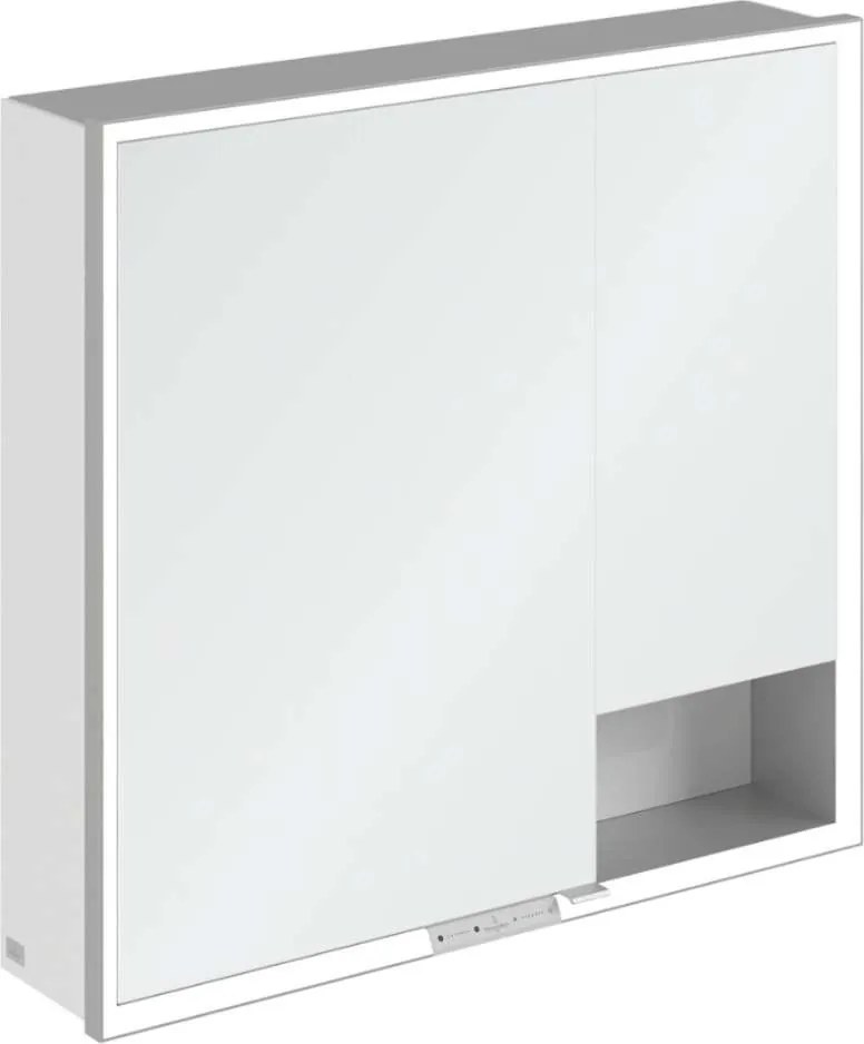 Villeroy & Boch My View+ - Zrcadlová skříňka s LED osvětlením 80x75x17 cm, 2 dvířka, Brilliant White/šedá A48180VE