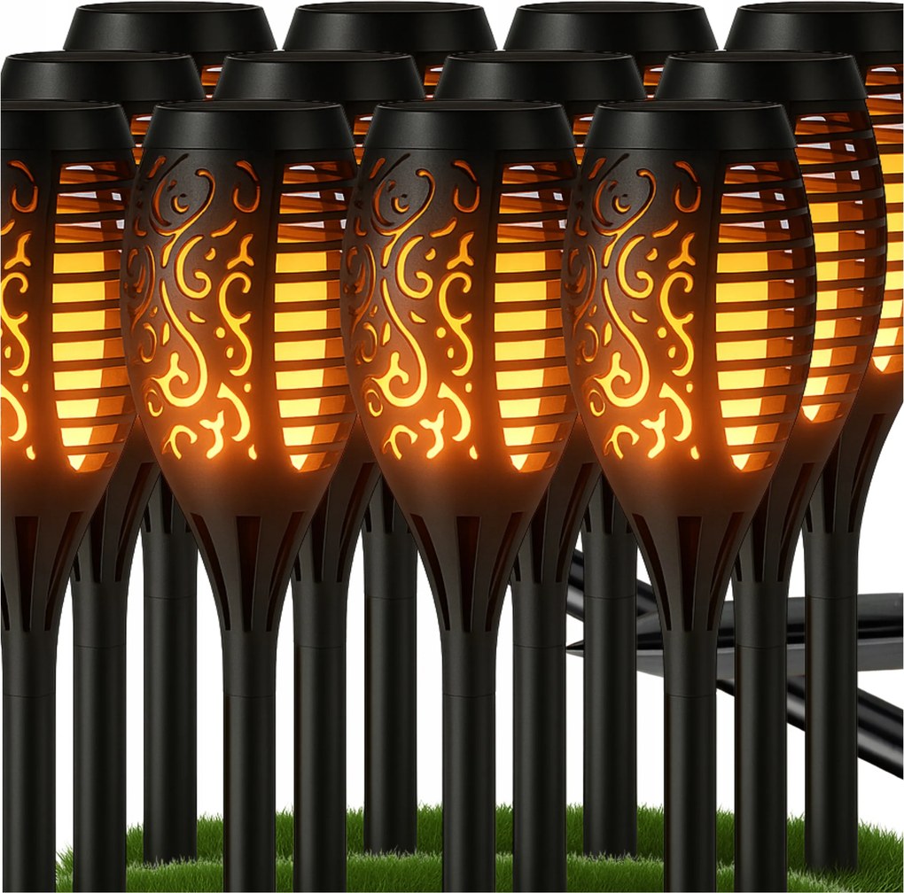 12 x Solární Pochodeň Zahradní Led Lampa Plamen Oheň Efekt Ohně Zapichovací