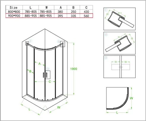 BPS-koupelny Čtvrtkruhový sprchový kout HYD-RK94B 90x90 cm bílá/transparent + vanička HYD-RSV-SXL01B bílá
