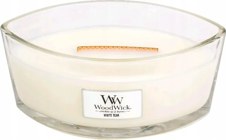 WoodWick vonná svíčka s dřevěným knotem Elipsa White Teak 453,6 g