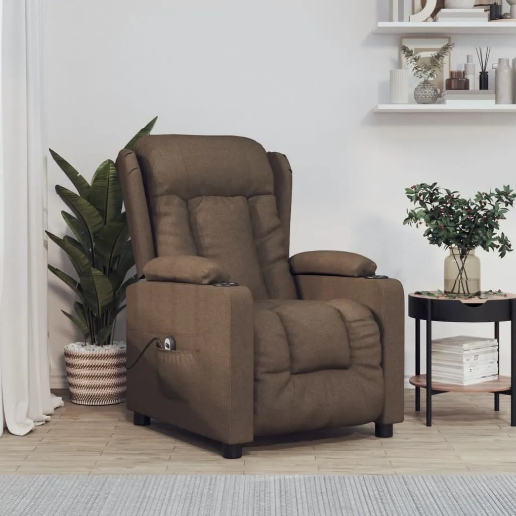Elektrické polohovací křeslo hnědé textil 3098781
