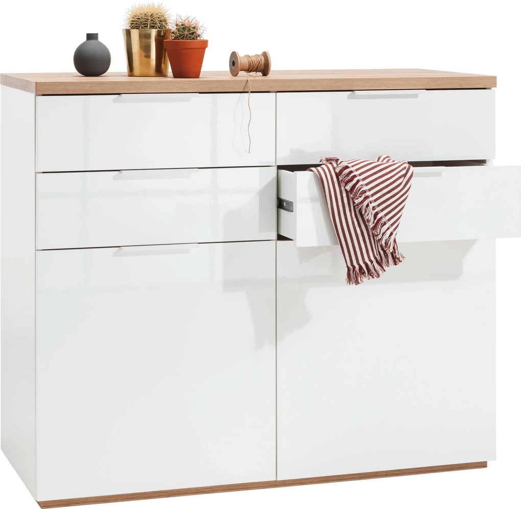 XXXLutz KOMODA, barvy dubu, vysoce lesklá bílá, 120/102/50 cm Carryhome - Široké komody - 002593009401