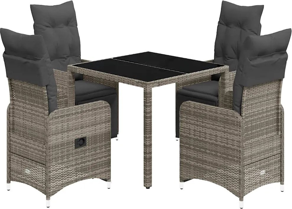 5dílný zahradní bistro set s poduškami šedý polyratan 3277166