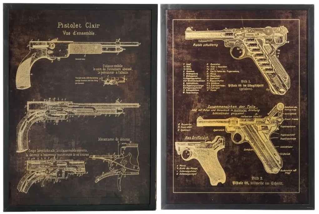 2 dřevěné obrazy pistole black Pistols - 60*3,5*80 cm