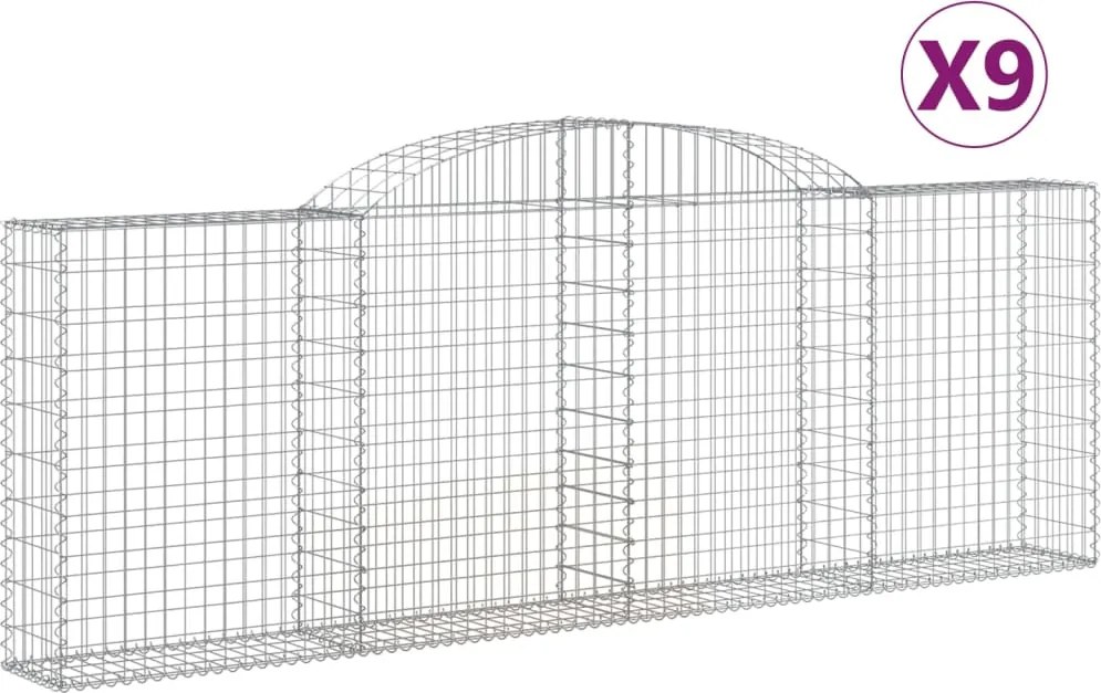 Klenuté gabionové koše 9 ks 300x30x100/120cm pozinkované železo 3146528