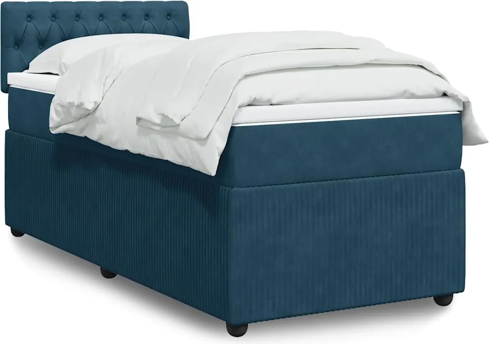Box spring postel s matrací modrá 90 x 190 cm samet 3287624