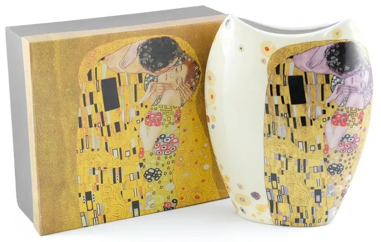 HOME ELEMENTS Porcelánová váza 20 cm, Klimt, Polibek světlý