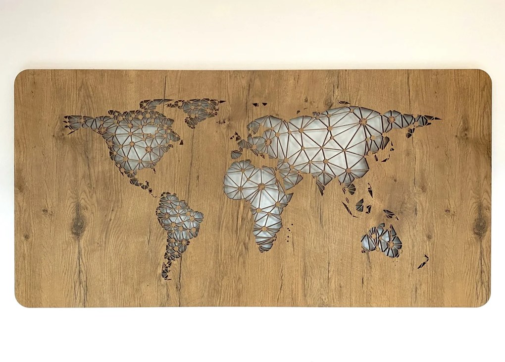 Li-Go "Mapa světa" světelný obraz s baterií a pohybovým čidlem 120x60 cm provedení povrchu: bříza